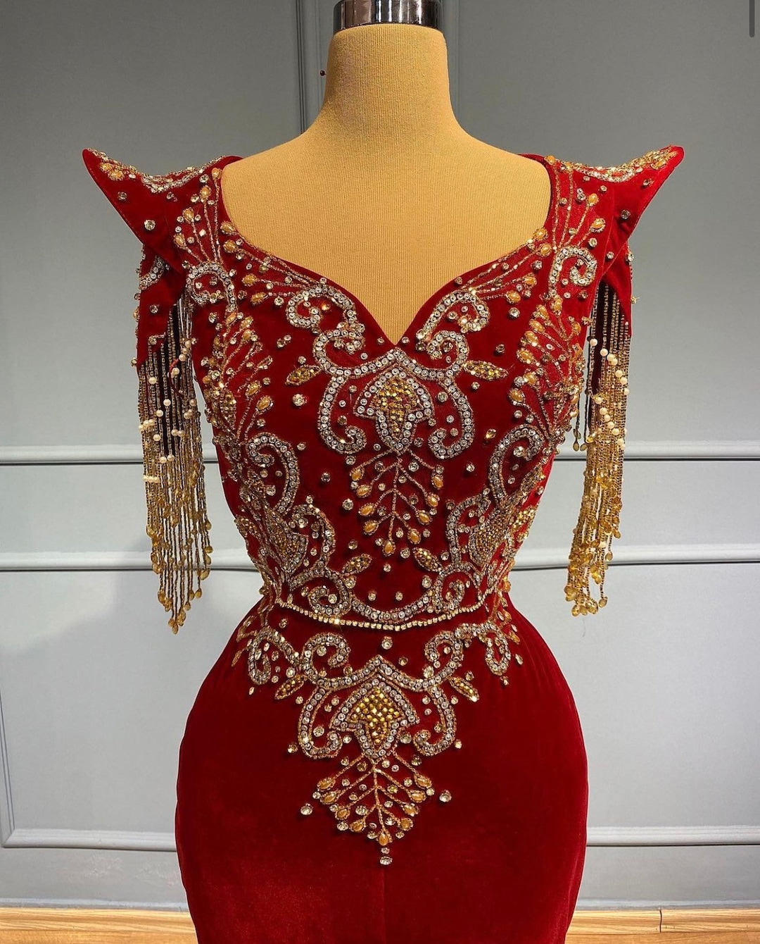 Velvet Beaded Mermaid Henna Evening Dress - Etsy