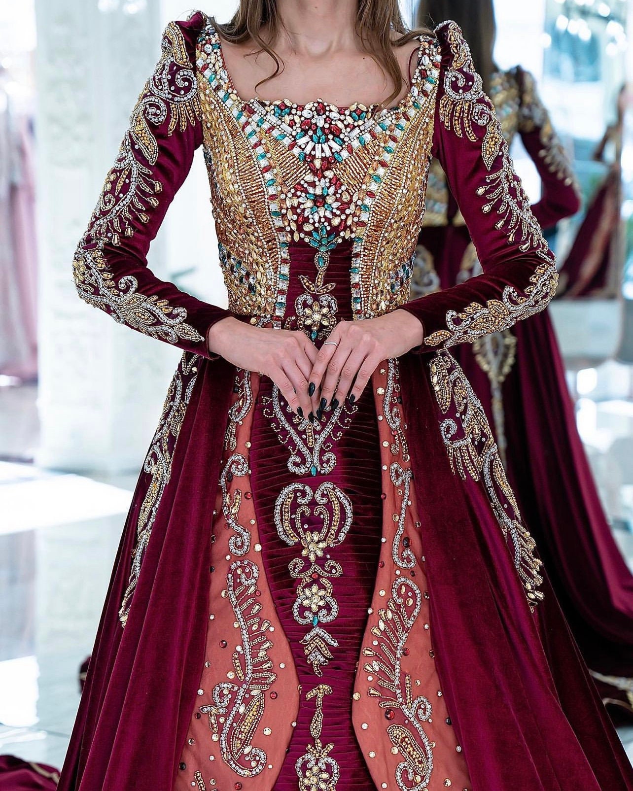 Multi Colored Velvet Rhinestone Crystal Evening Dress With Built in ...