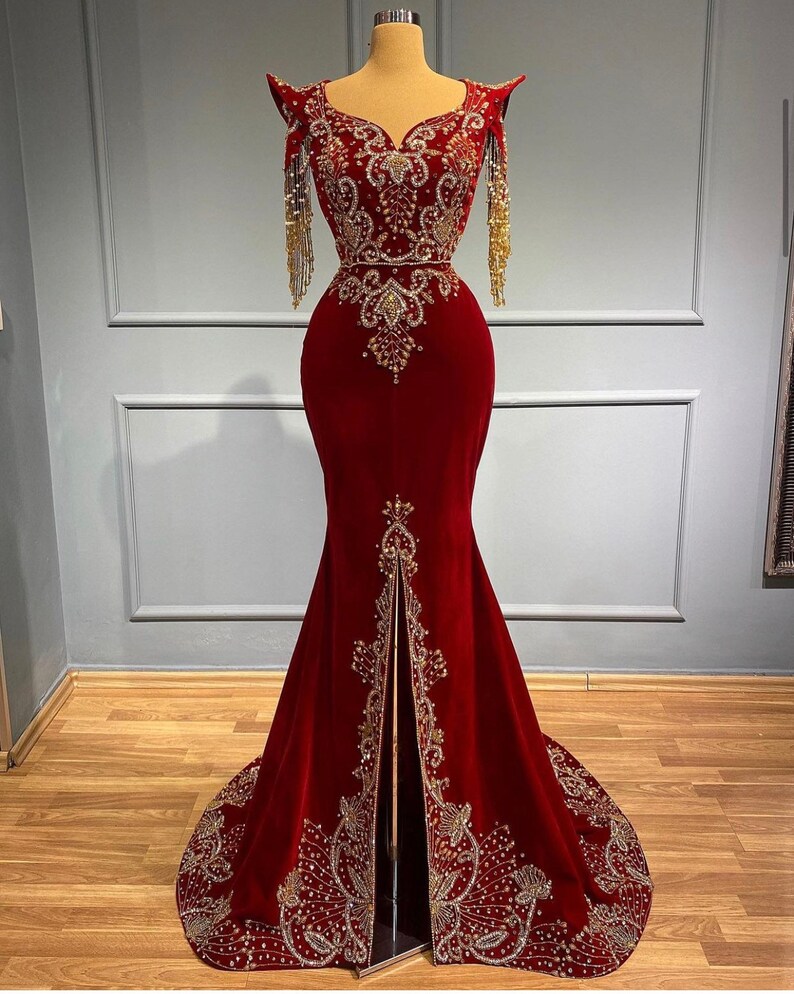 Velvet Beaded Mermaid Henna Evening Dress - Etsy