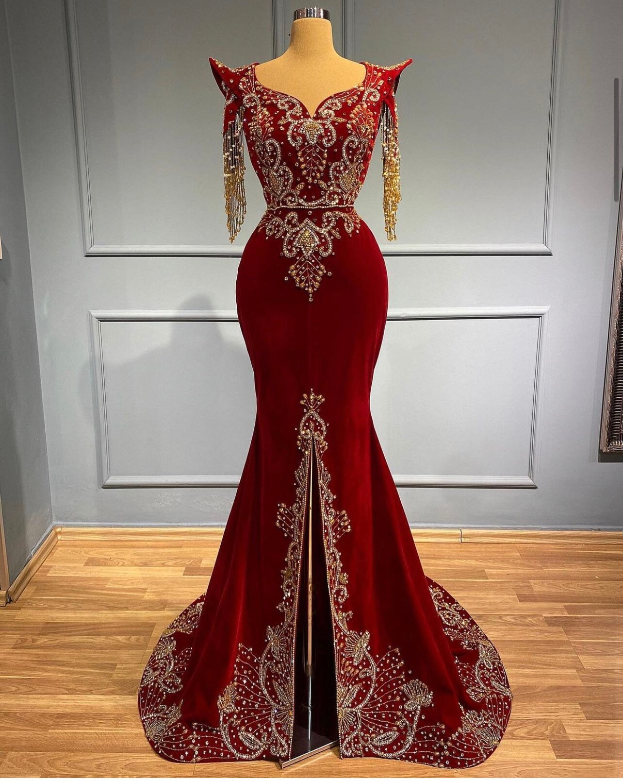 Velvet Beaded Mermaid Henna Evening Dress - Etsy