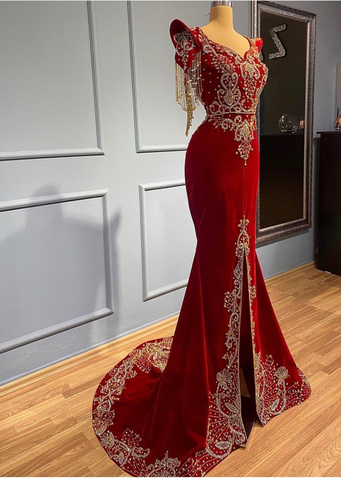 Velvet Beaded Mermaid Henna Evening Dress - Etsy