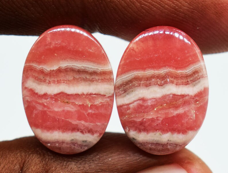 Natural Rhodochrosite Gemstone Cabochon Pair 19 Cts Oval - Etsy