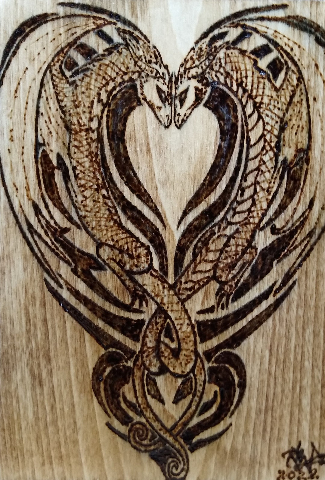 Dragon Art Wood Burning: Pair of Dragons in the Shape of a - Etsy