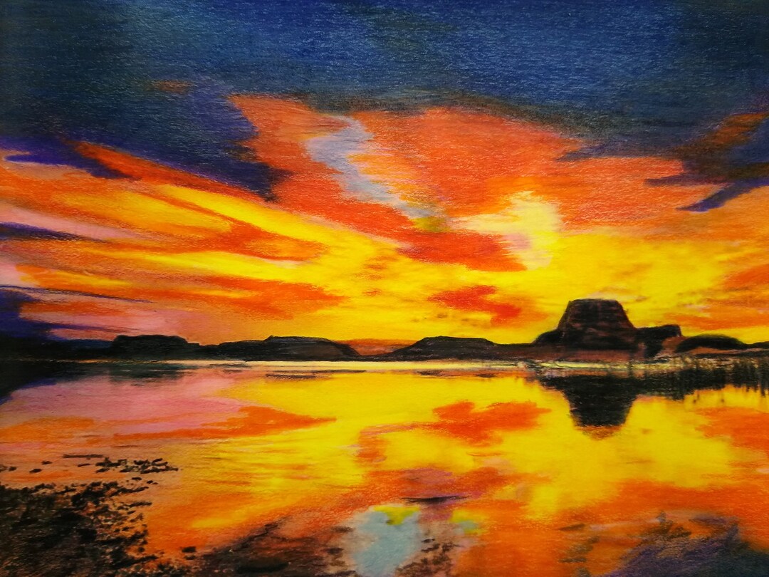 Landscape: Colored Pencil Drawing of the Sun Rising Over the Mountains ...