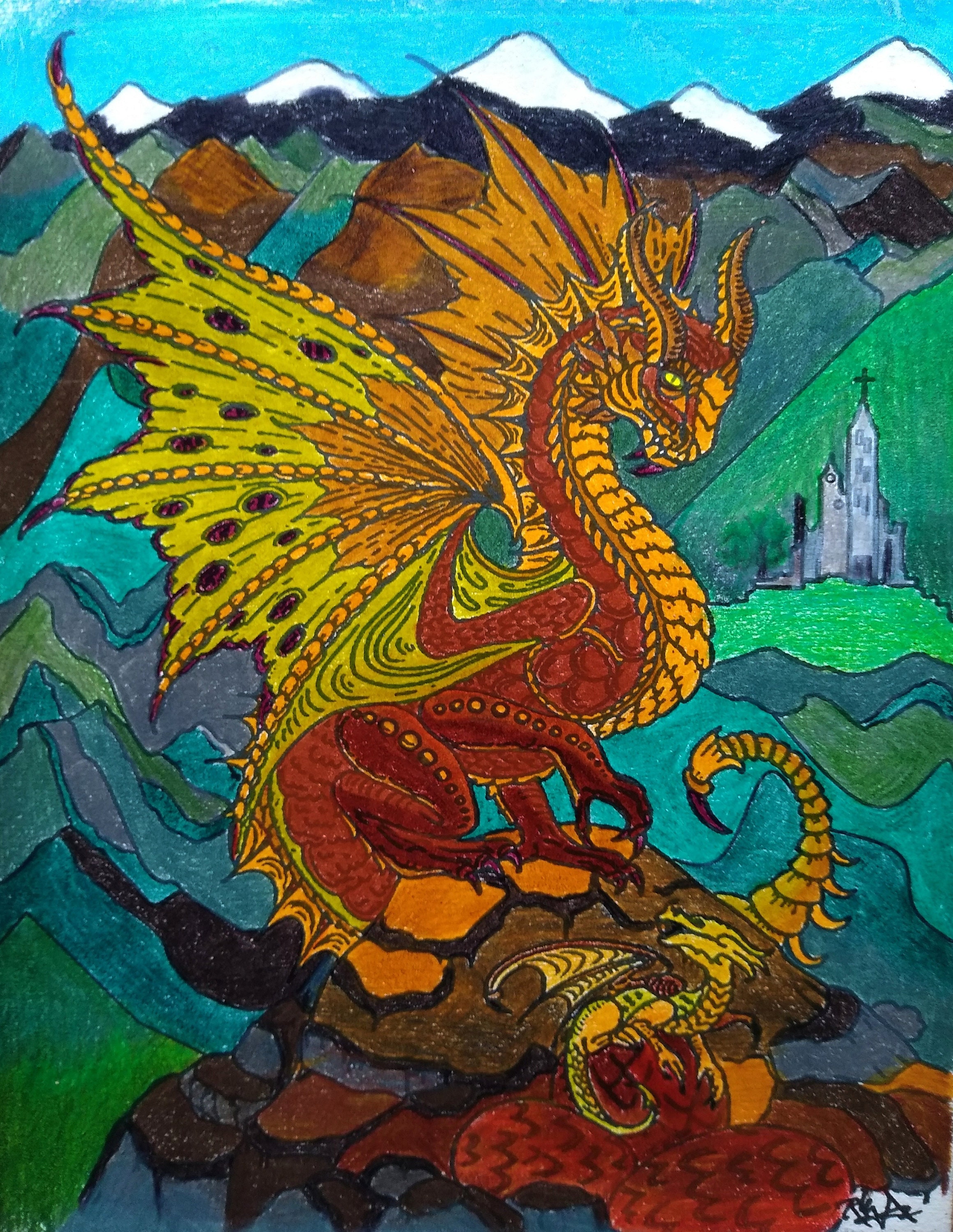 Fire Dragon Drawings In Color