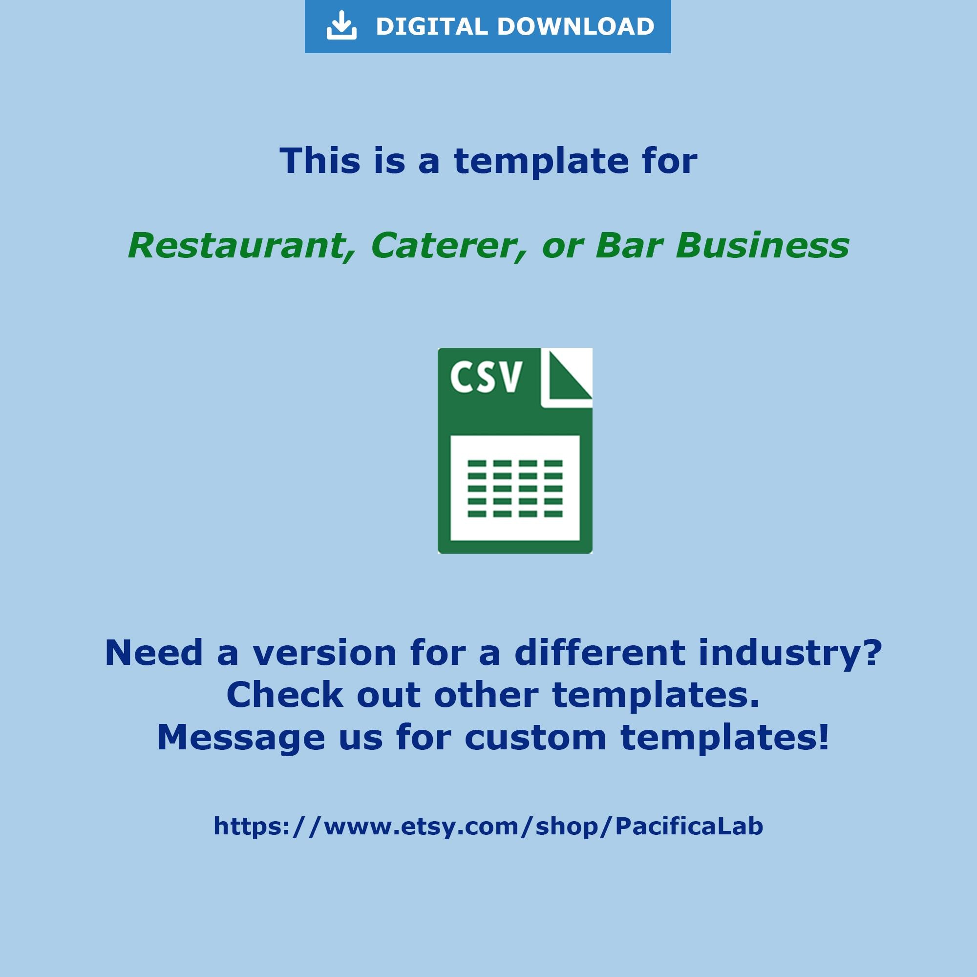 Restaurant Chart of Accounts for Quickbooks Online | COA Template | CSV ...