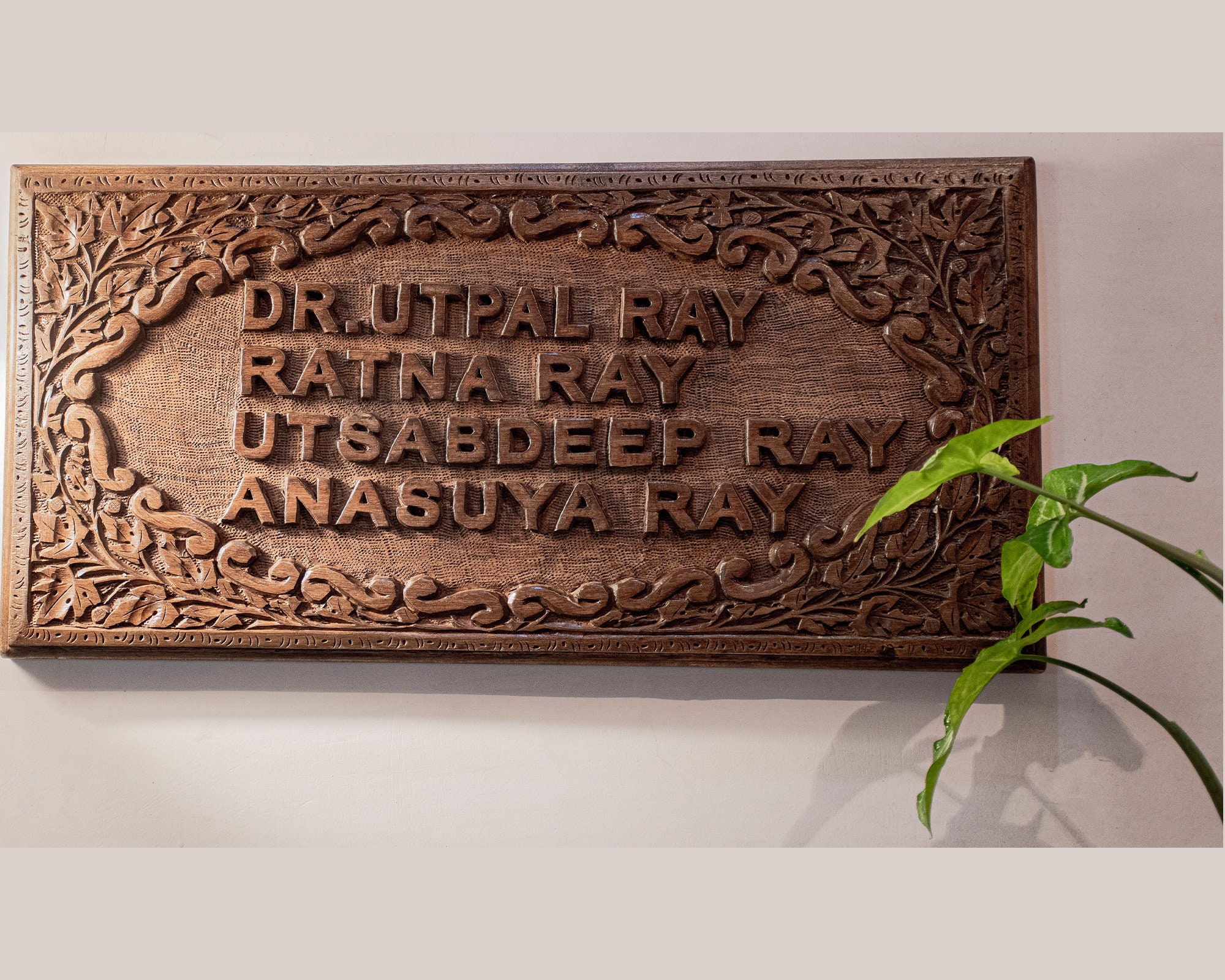 Walnut Wood Carved Nameplate - Personalized Nameplate for Entrance ...