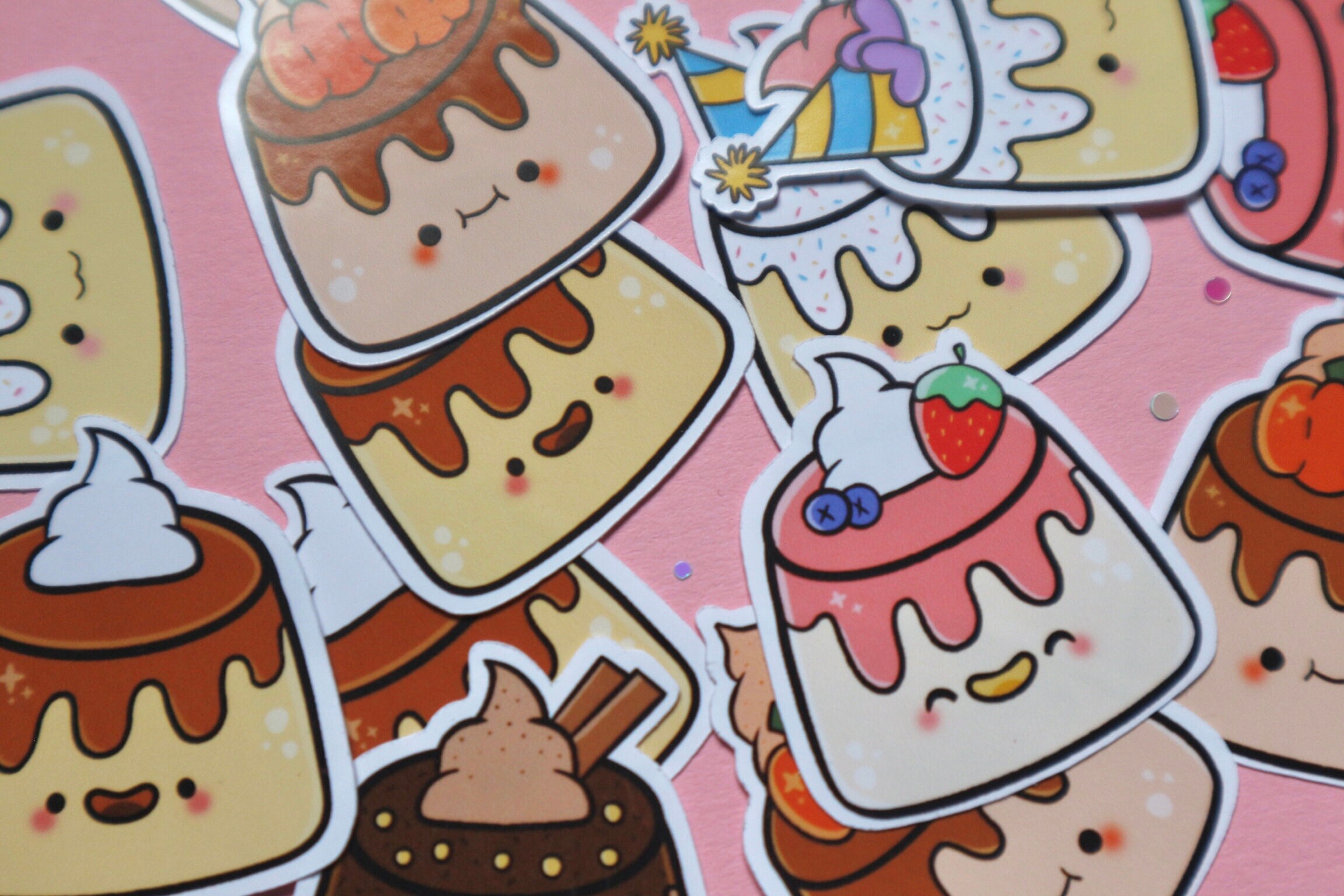 Flan-Tastic Sticker Pack / Kawaii flan deserta pegatinas | Etsy