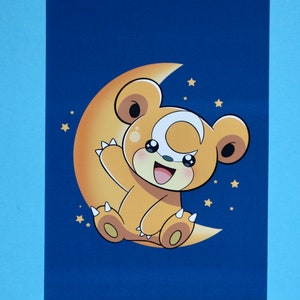 Teddiursa A5 Print | Cute Tattoo Style Pokémon Art Print - Etsy