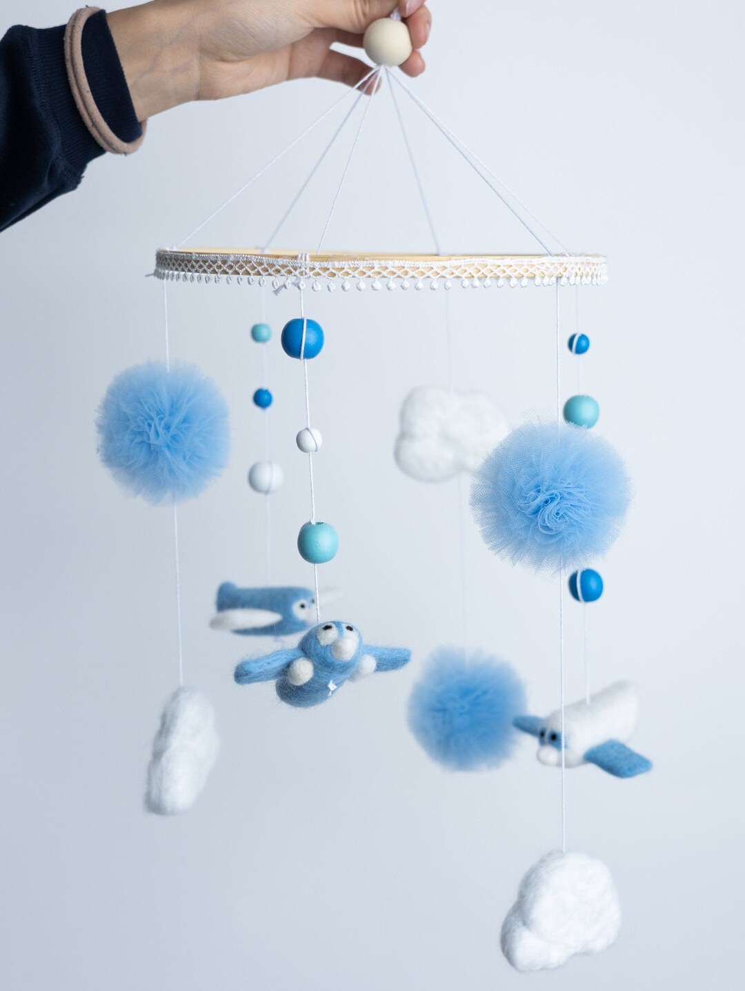 Little Blue Plane Baby Mobile/ Blue Crib Mobile/ Felt Balls Mobile RTS ...