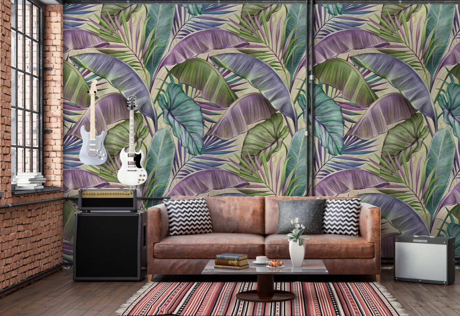 Rainbow Tropical Tree Leaves Wallpaper. Botanic Leafs - Etsy