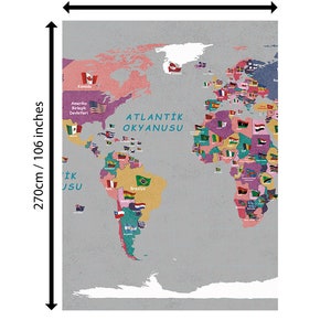 Country Flags Themed World Map, Custom Made for Children's Rooms. Peel ...