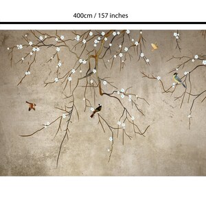 Floral Wallpaper: Vintage Style Birds, Branches, White Flowers ...