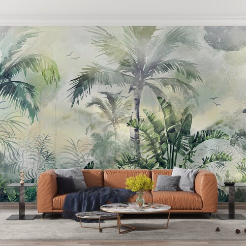 Hand Painted Palm Leaves Removable Wallpaper-peel and Stick - Etsy