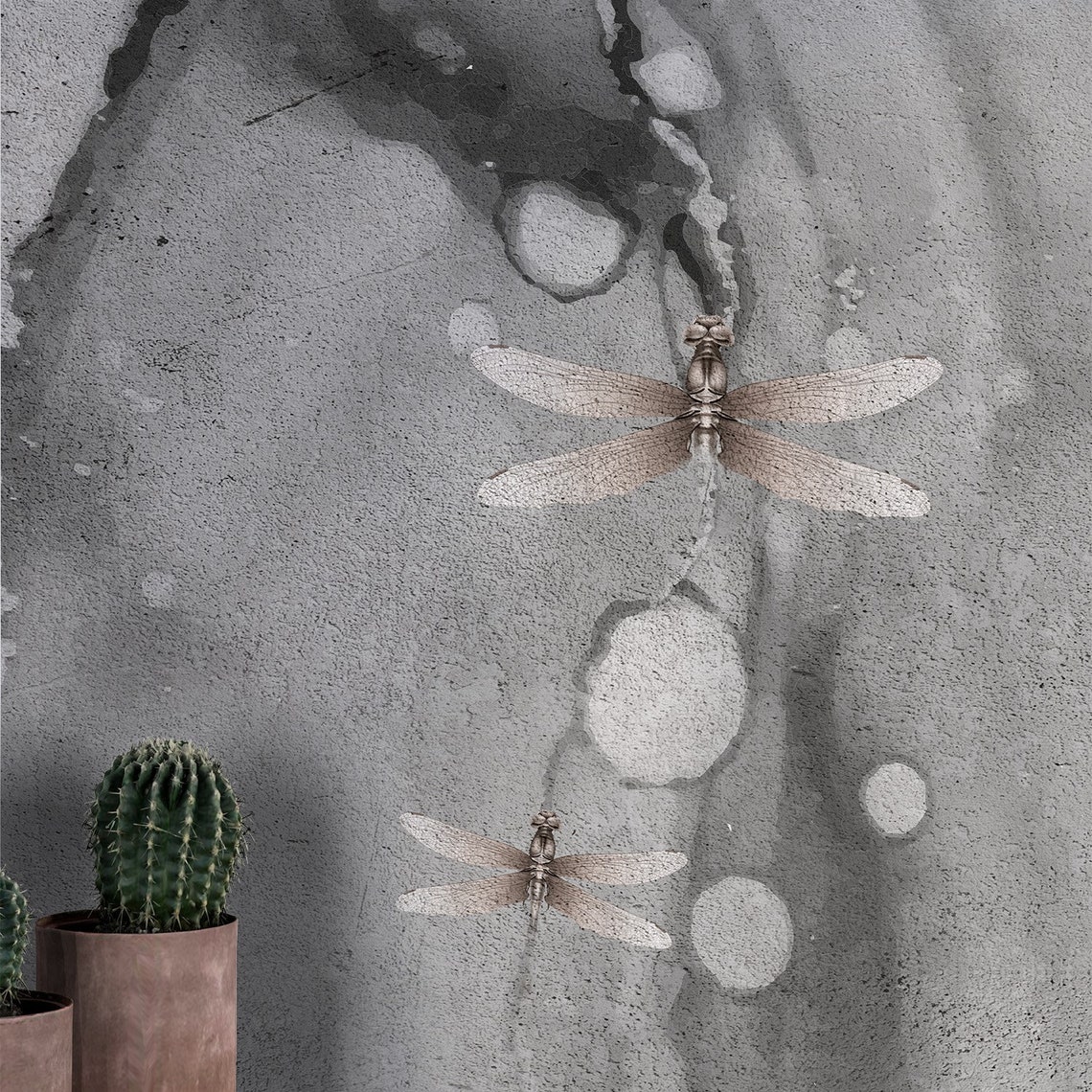 3d Wallpaper With Dragonfly on Concreted Liquid Marble Effect | Etsy