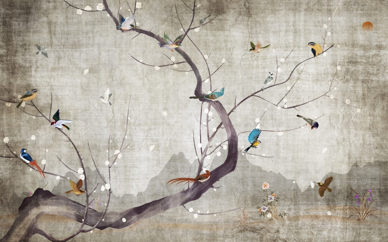 Chinoiserie Wallpaper Chinoiserie Trees and Colorful Birds - Etsy UK