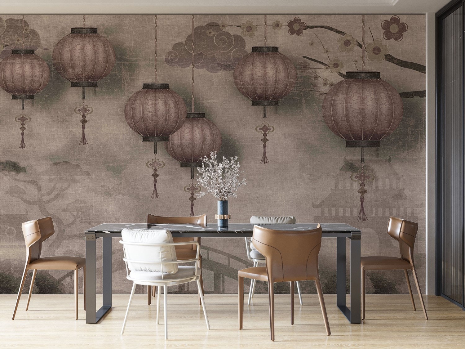 Chinoiserie Garden Reflection and Chinese Lanternpeel and - Etsy
