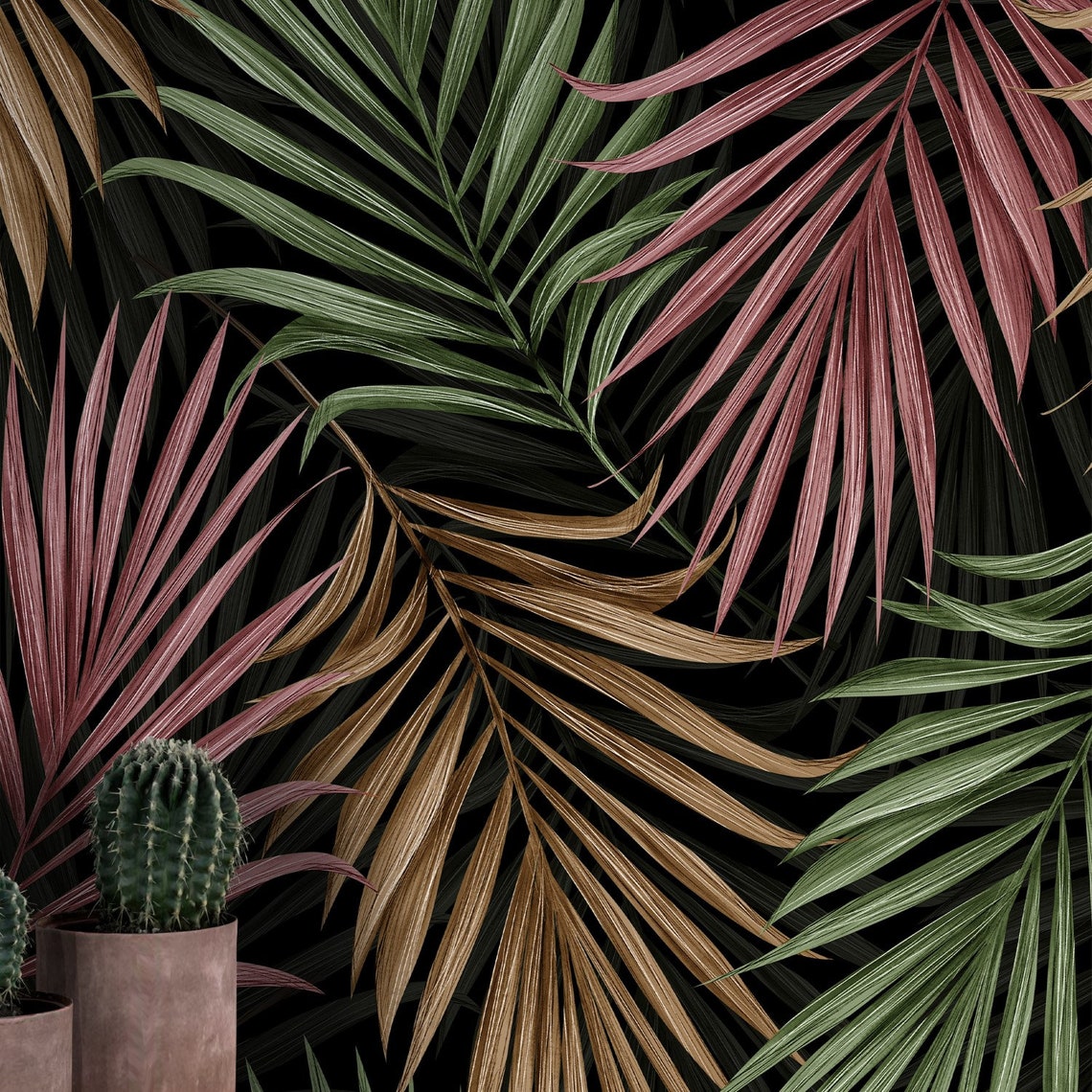 Rainbow Tropical Tree Leaves Wallpaper. Botanic Leafs - Etsy