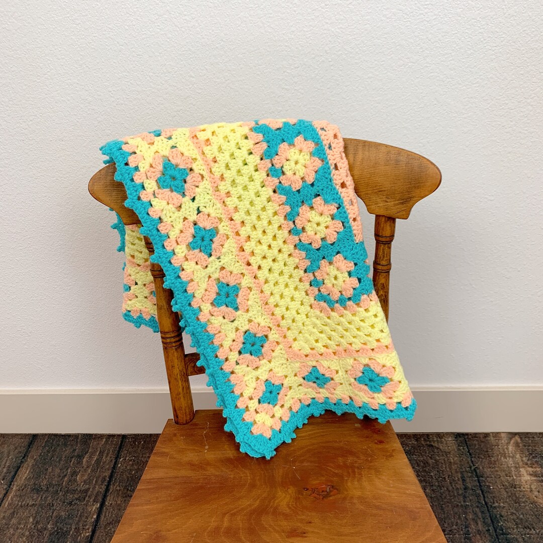 Vintage Blue Yellow Peach Bright Bright Vibrant Colorful Handmade ...