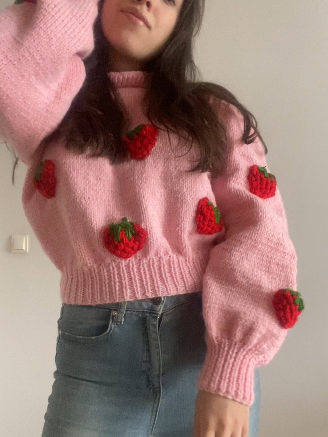 Strawberry Pink Sweater Handknitted Knitwear Gift for Her - Etsy