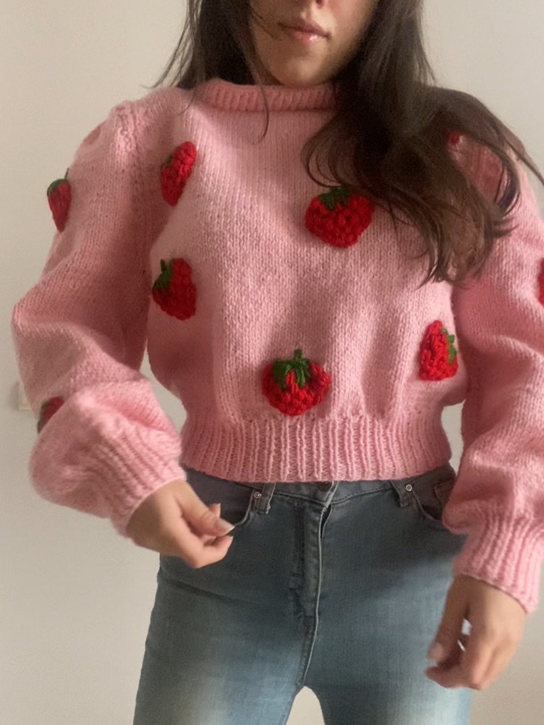 Strawberry Pink Sweater, Handknitted, Knitwear, Gift for Her - Etsy