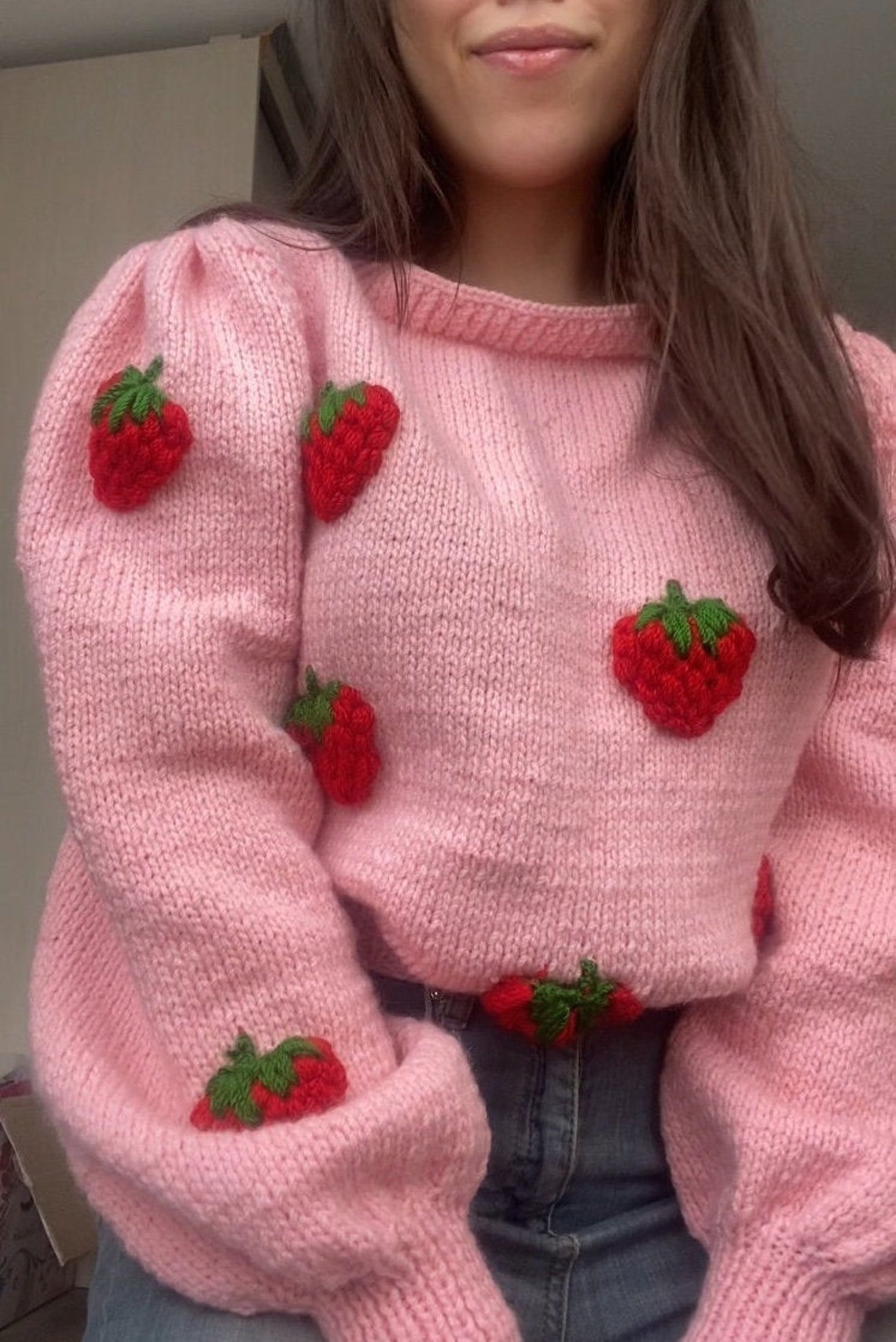 Strawberry Pink Sweater Handknitted Knitwear Gift for Her - Etsy