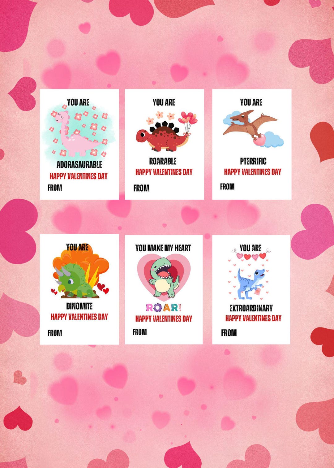 Dino Valentines Day Cards - Etsy