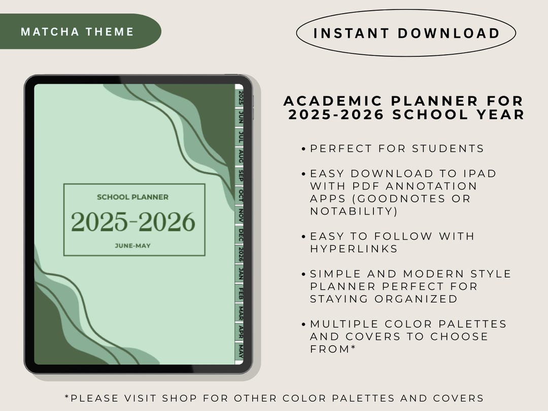 2025-2026 Modern + Aesthetic School Planner (matcha Theme - Waves) - Etsy