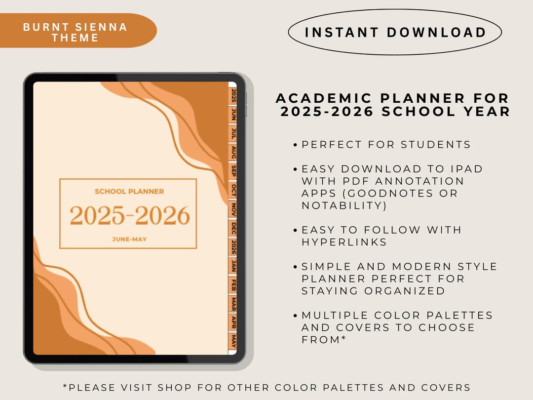 2025-2026 Modern + Aesthetic School Planner (burnt Sienna Theme - Waves) - Etsy