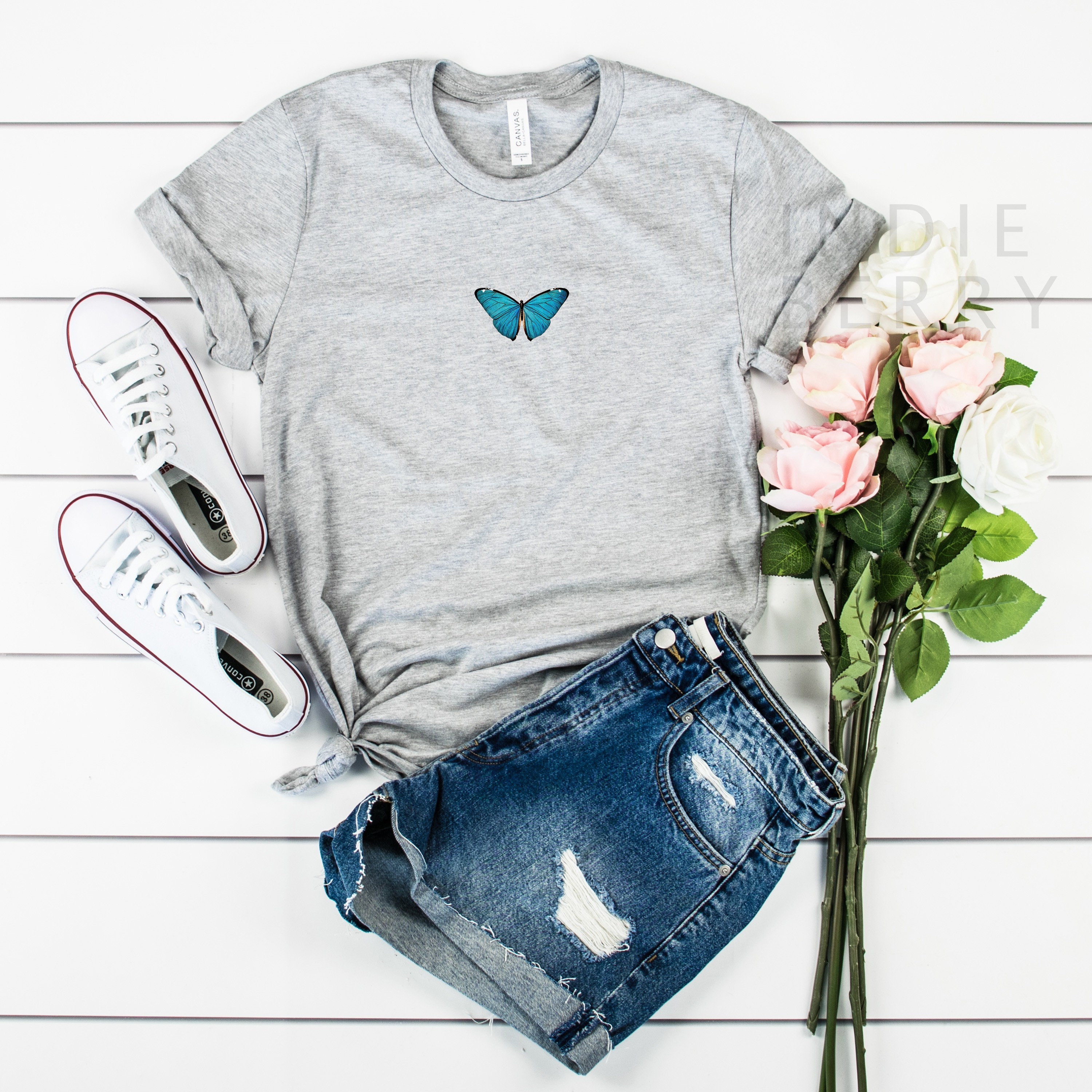 Blue Butterfly Shirt Soft Butterfly Shirt Women's - Etsy