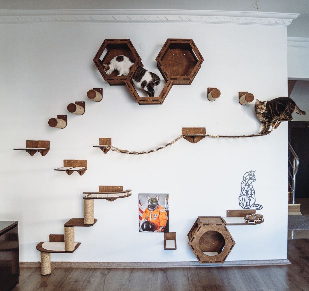 Modern Cat Wall Furniture Set, Cat Wall Shelves, Cat Wall Bed, Cat ...