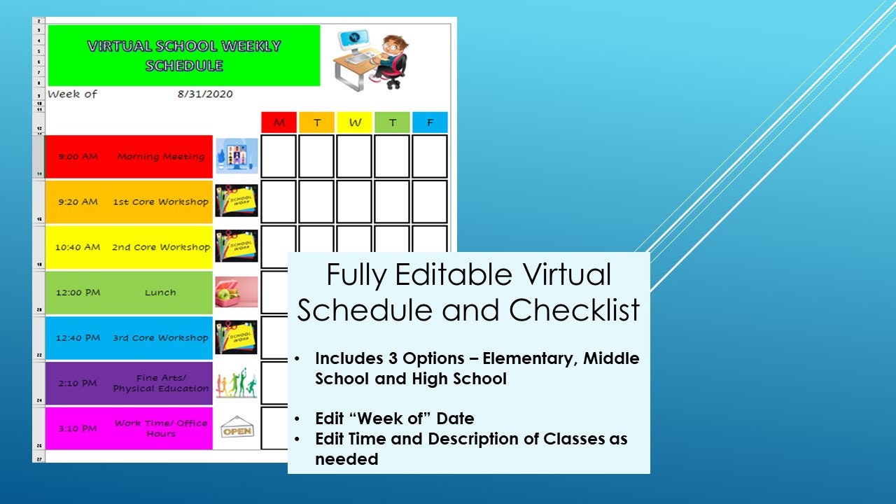 Virtual School Weekly Schedule and Checklist - Etsy