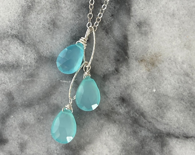 Triple Ocean Blue Chalcedony Drop Necklace Gold or Silver - Etsy
