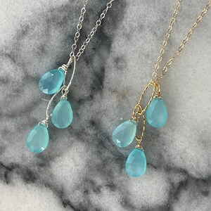 Triple Ocean Blue Chalcedony Drop Necklace Gold or Silver - Etsy