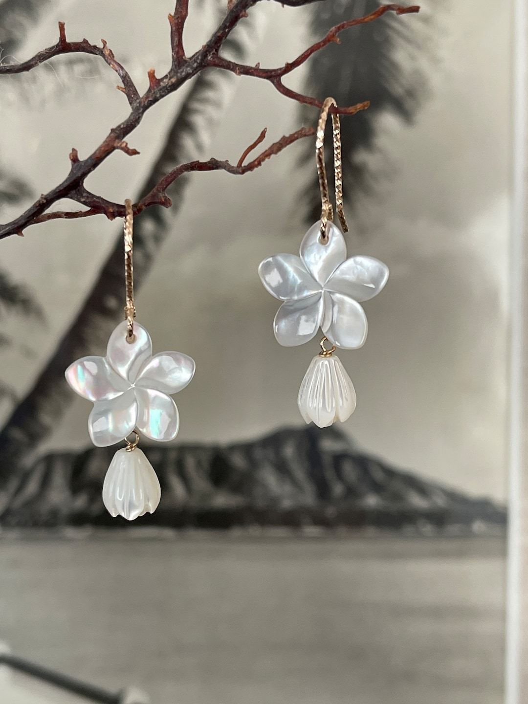 Hawaiian Plumeria Pikake 14K Gold Filled or Sterling Silver Dangle ...