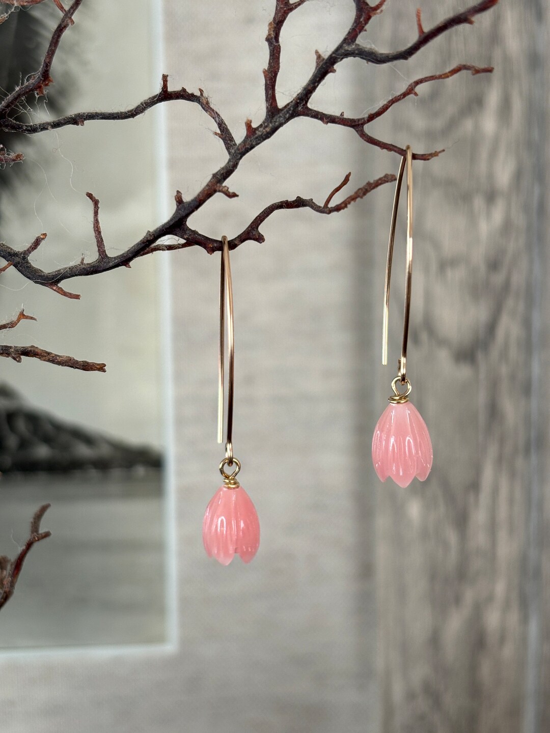 Hawaiian Pink Pikake & 14K Gold or 925 Silver Dangle Earrings - Etsy