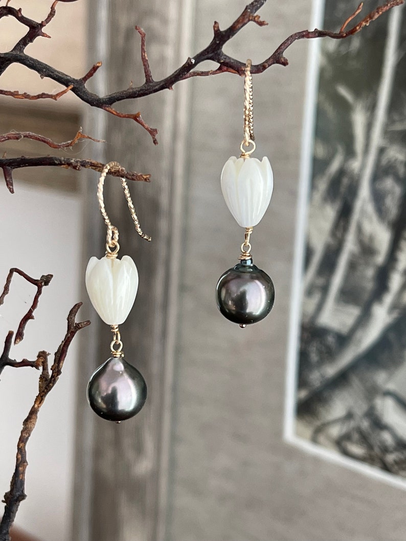 Hawaiian Pikake & Tahitian Pearl 14K Gold Filled or Sterling - Etsy