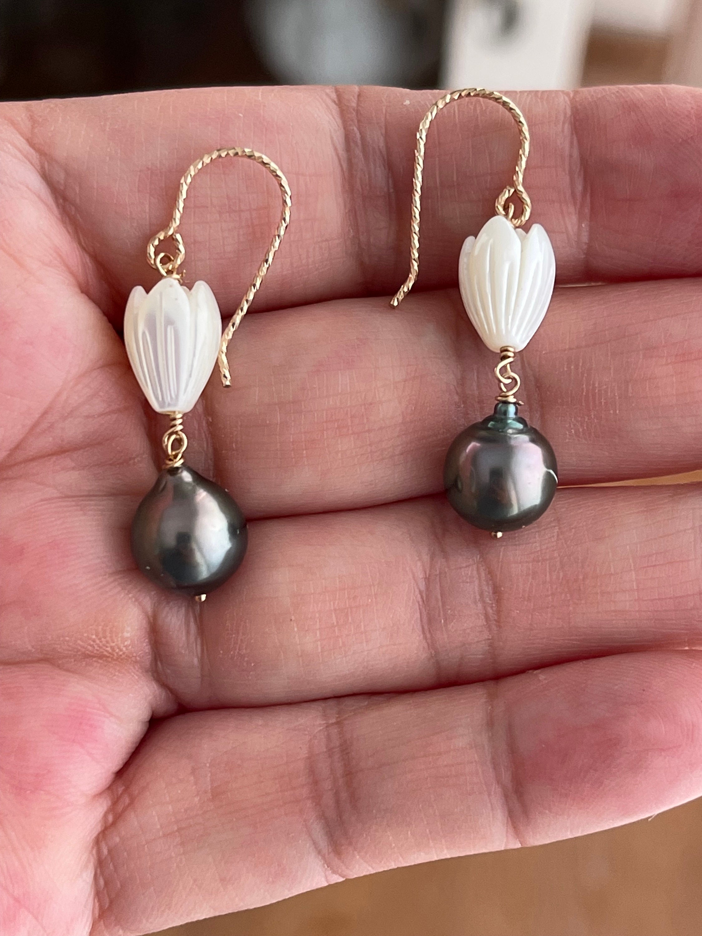 Hawaiian Pikake & Tahitian Pearl 14K Gold Filled or Sterling - Etsy