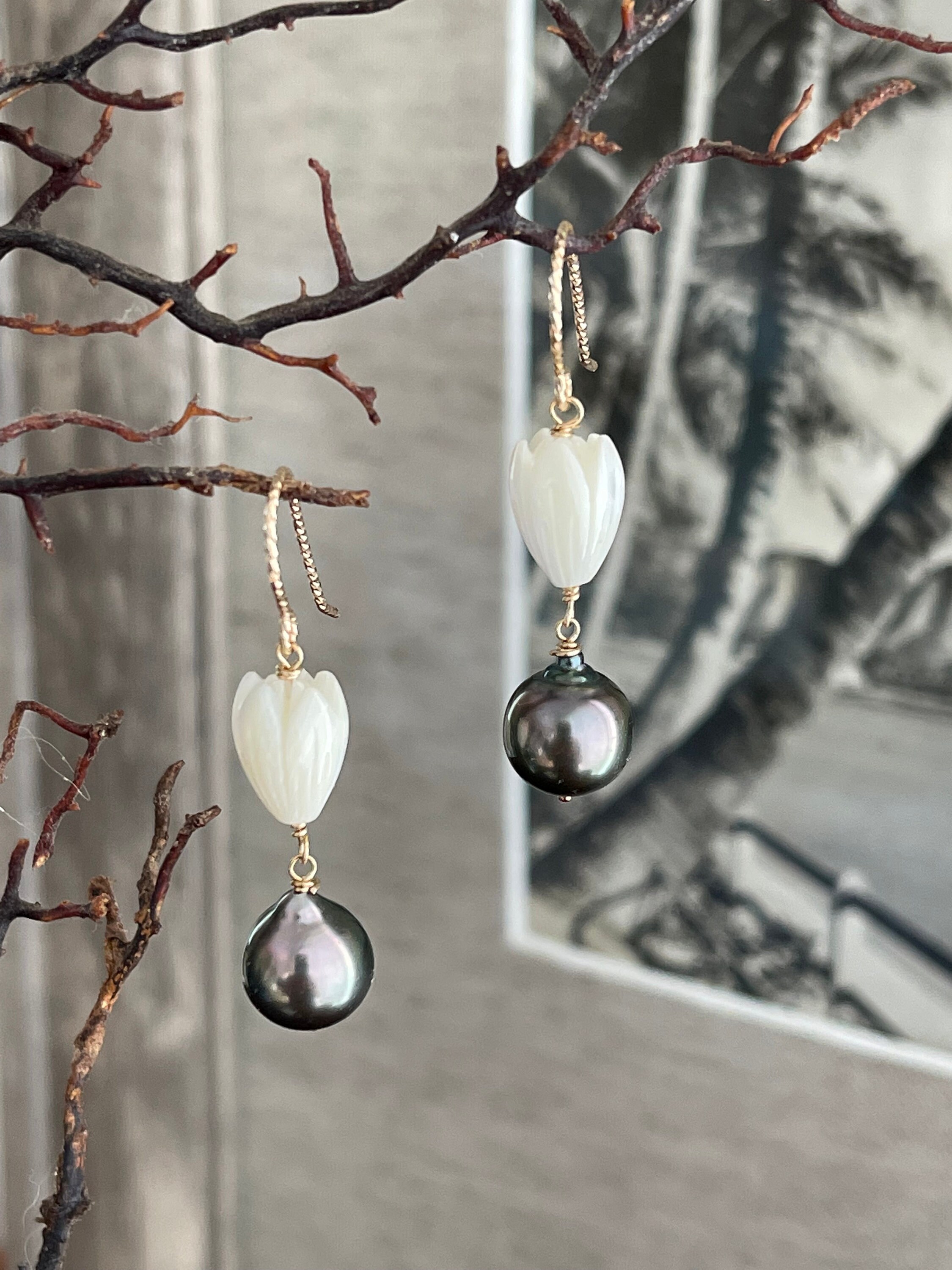 Hawaiian Pikake & Tahitian Pearl 14K Gold Filled or Sterling - Etsy