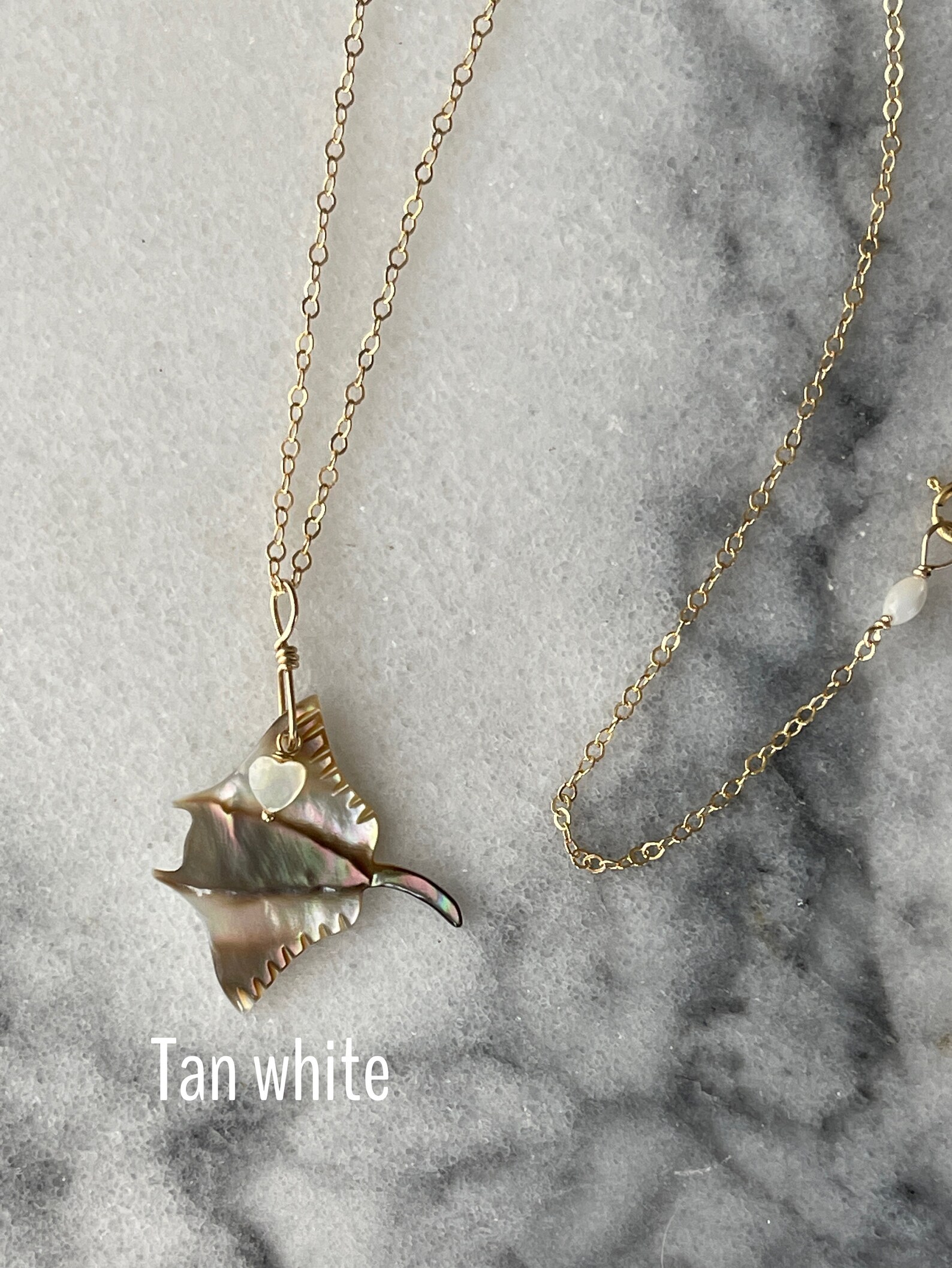 Large Manta Ray Mother of Pearl & Heart With Gold or Silver Chain ...