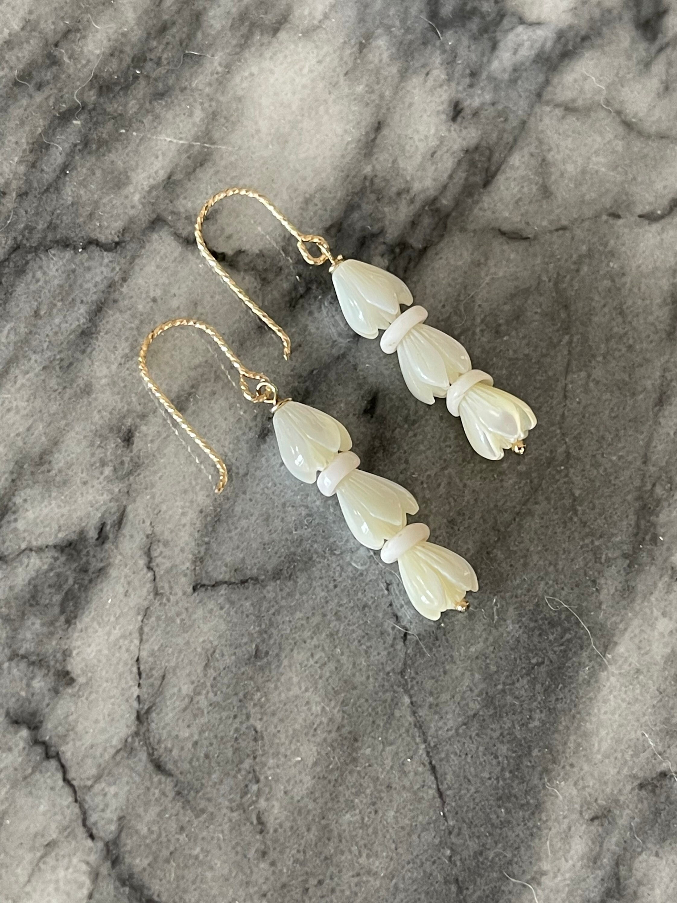 Hawaiian 3 Pikake & Puka Shell in Gold or Silver Drop Earrings - Etsy