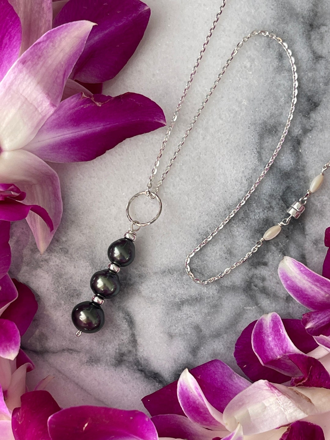 Triple Tahitian Pearl STACK Necklace 14K Gold Filled Necklace - Etsy
