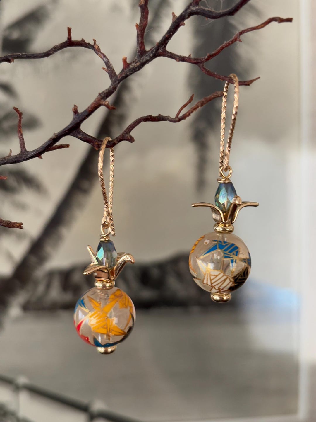 Japanese Origami Crane Temari Ball 14K Gold Filled or Sterling Silver ...