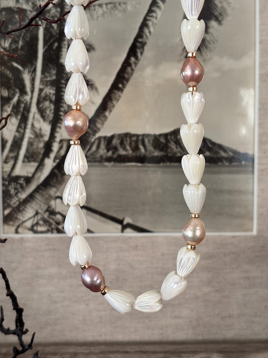 Hawaiian Pikake Lei and Pink AAA Edison Pearls Necklace - Etsy