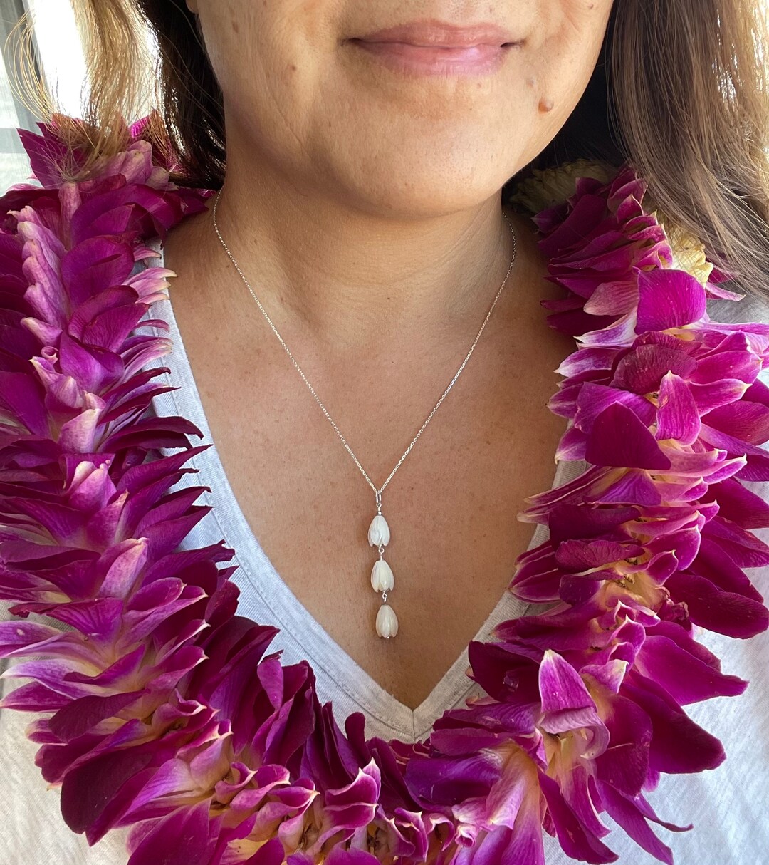 Hawaiian Triple Pikake Mother of Pearl Dangle 925 Sterling Silver or ...