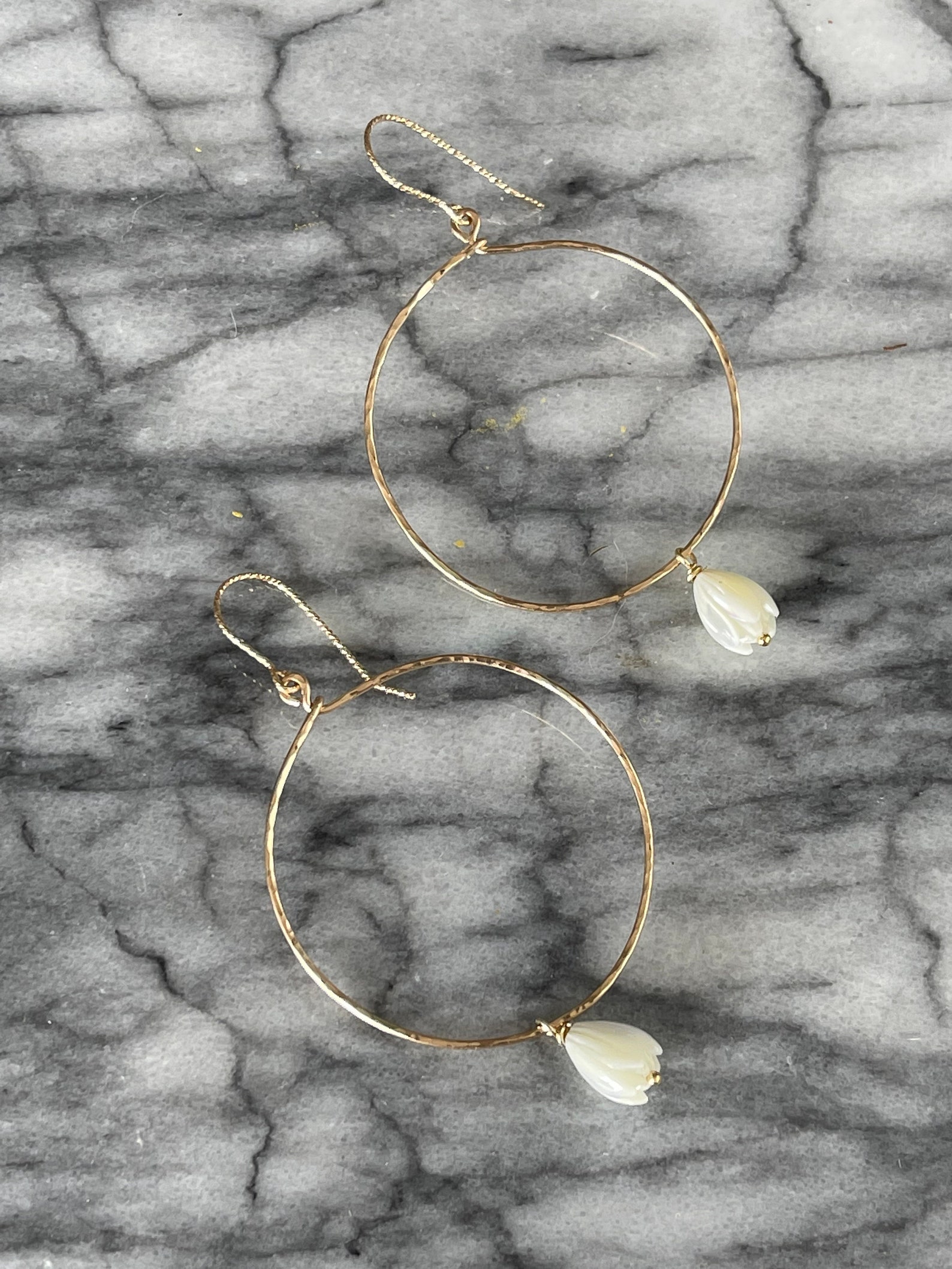 Hawaiian Pikake Large Hammered GOLD or SILVER Hoop Earrings - Etsy
