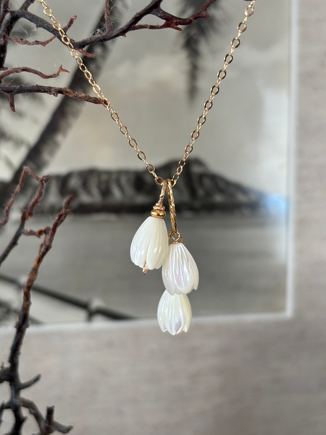 Hawaiian 3 Pikake Dangle Sterling Silver or Gold Necklace - Etsy