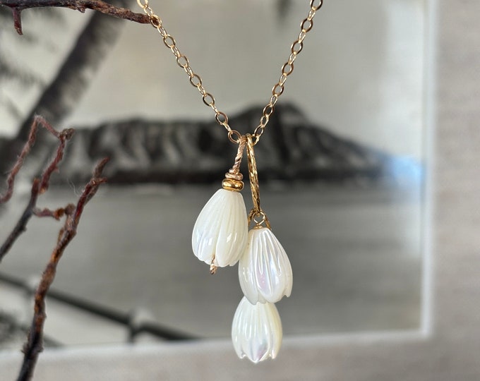 Hawaiian 3 Pikake Dangle Sterling Silver or Gold Necklace - Etsy