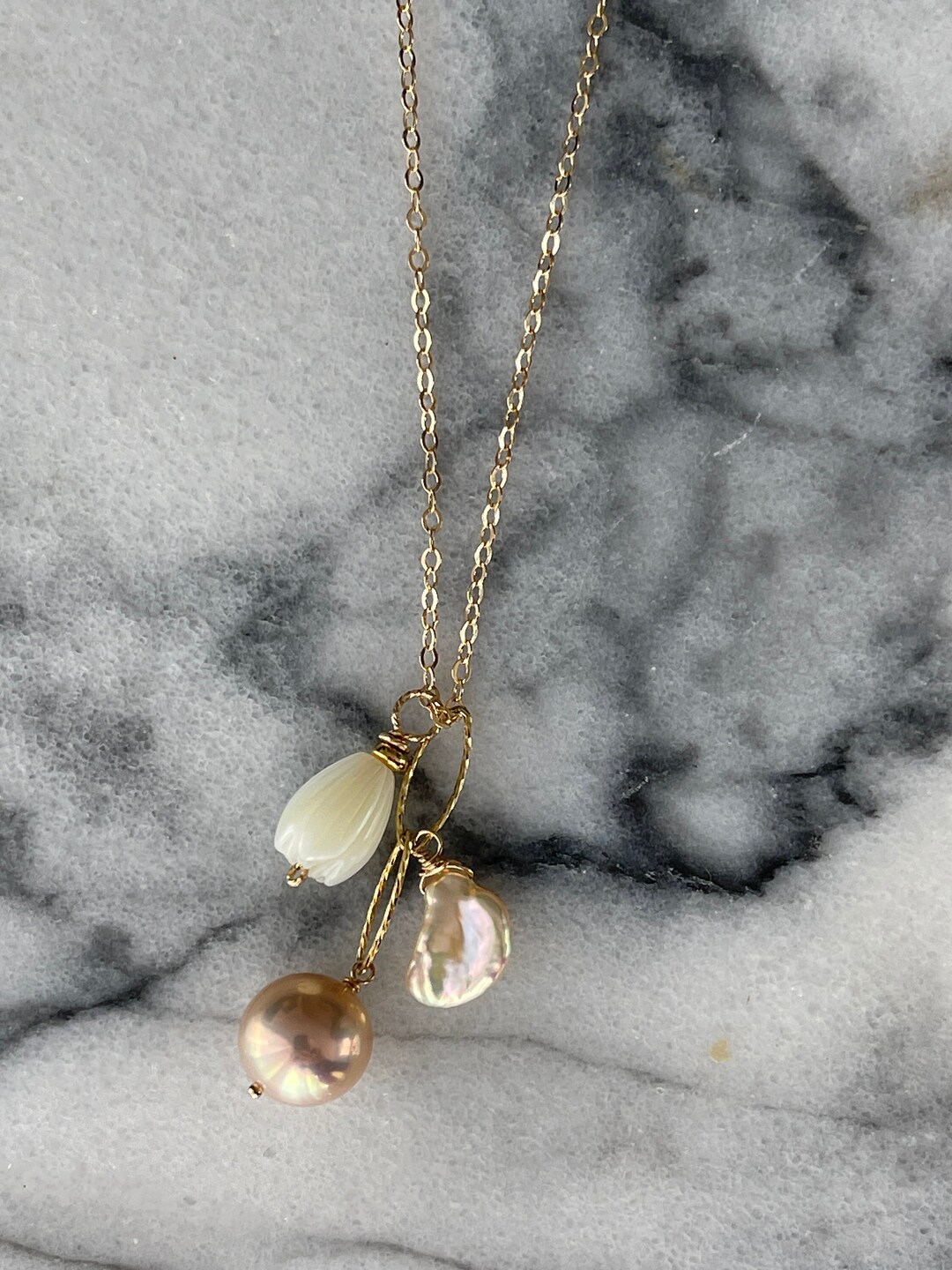 Hawaiian Pikake Pink Keshi and Edison Pearl Gold or Silver Necklace - Etsy