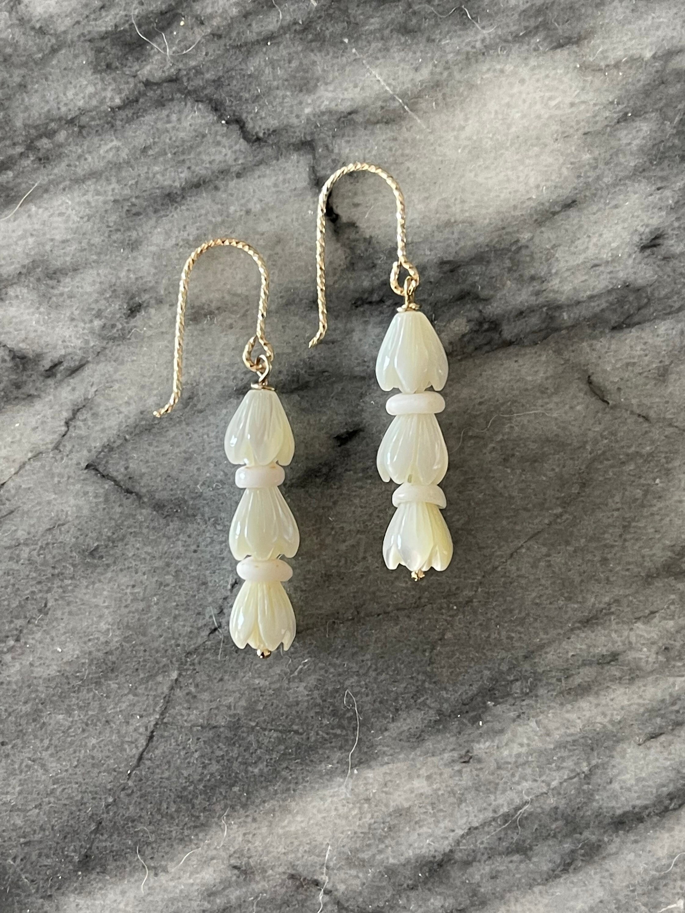 Hawaiian 3 Pikake & Puka Shell in Gold or Silver Drop Earrings - Etsy